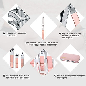 Manicure Set, Travel Mini Nail Clippers Kit Pedicure Care Tools, 10pcs Stainless Steel Grooming kit (Pink)