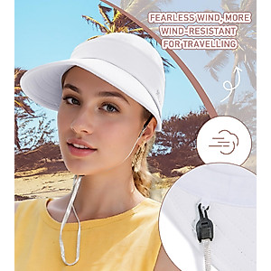 Durio Wide Brim Summer Beach Hats for Women 2024 UPF 50+ Sun Hat 2 in 1 Visors for Women Foldable Zip-Off Visor with Wind Strap Packable Womens Sun Hat Safari Fishing Gardening Beige One Size