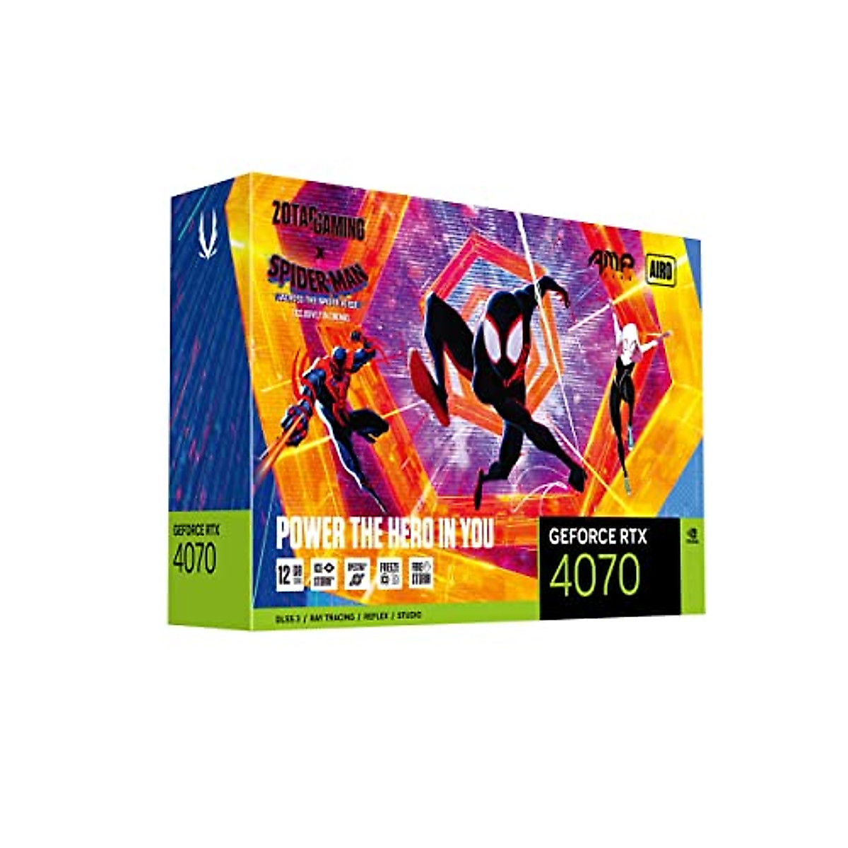 ZOTAC Gaming GeForce RTX 4070 AMP AIRO Spider-Man: Across The Spider-Verse Inspired Graphics Card Bundle, ZT-D40700F-10SMP