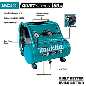 Makita MAC210Q-R Quiet Series 1 HP 2 Gallon Oil-Free Hand Carry Air Compressor (Renewed)