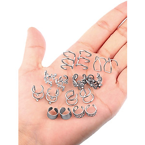 Blulu 8 Pairs Ear Cuffs Earrings Cuff Non Piercing Stainless Steel Clip on Cartilage Earrings for Men Women, 8 Various Styles