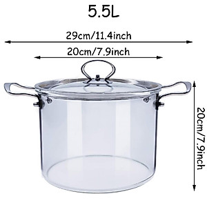 Hgjgwqh Glass Saucepan with Cover Stovetop Cooking Pot with Cover and Stainless Steel Handle Dual Handles Pot for Home Kitchen Restaurant Glass Cookware Stove and Dishwasher Safe,5.5L