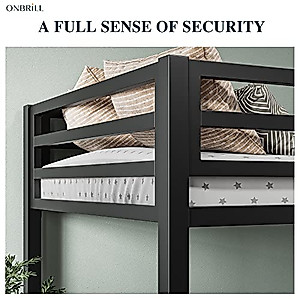 ONBRILL Metal Bunk Bed Twin Size, Teenage Bed with Ladder, Safety Full-Length Guardrail, Space Saving/No Box Spring/Noiseless/Black