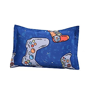 SDIII 3PCS Blue Gamer Queen Fitted Sheet Set, Bed in a Bag Gaming Fitted Sheet Queen, Soft Microfiber, Queen Sheet Set Deep Pocket for Kids Boys and Girls, 1 Fitted Sheet and 2 Pillowcases