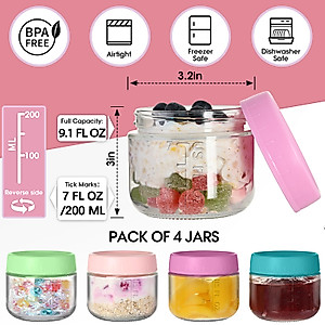 KITCHOP 4 Pack Overnight Oats Containers with Lids, Glass Jars with Lids, Mason Jars with Airtight Lids, Glass Storage Containers for Leftover, Breakfast and Lunch(9.1 oz)