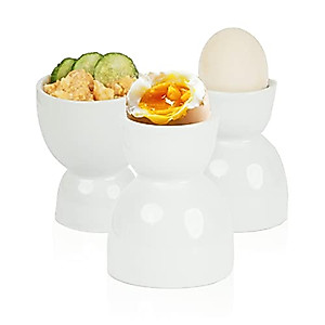 Soft and Hard-Boiled Egg Holders - White Ceramic Double Cups - 3 Pack