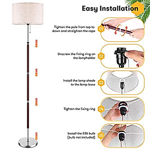 Modern Floor Lamp for Bedroom - Stand Up Reading Lamps for Living Room, Contemporary Office Lighting with Beige Drum Fabric Shade, Farmhouse Pole Lamp, Corner Tall Standing Lamp Kids-Pull Chain
