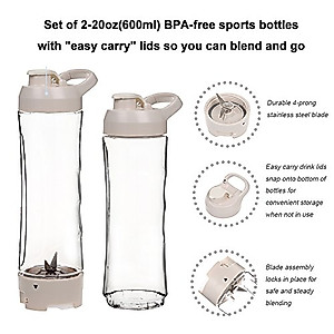 Secura 300W Personal Blender for Shakes and Smoothies | Stainless Blade | 2 (20 oz) Single Serving Bottles with Travel Lids