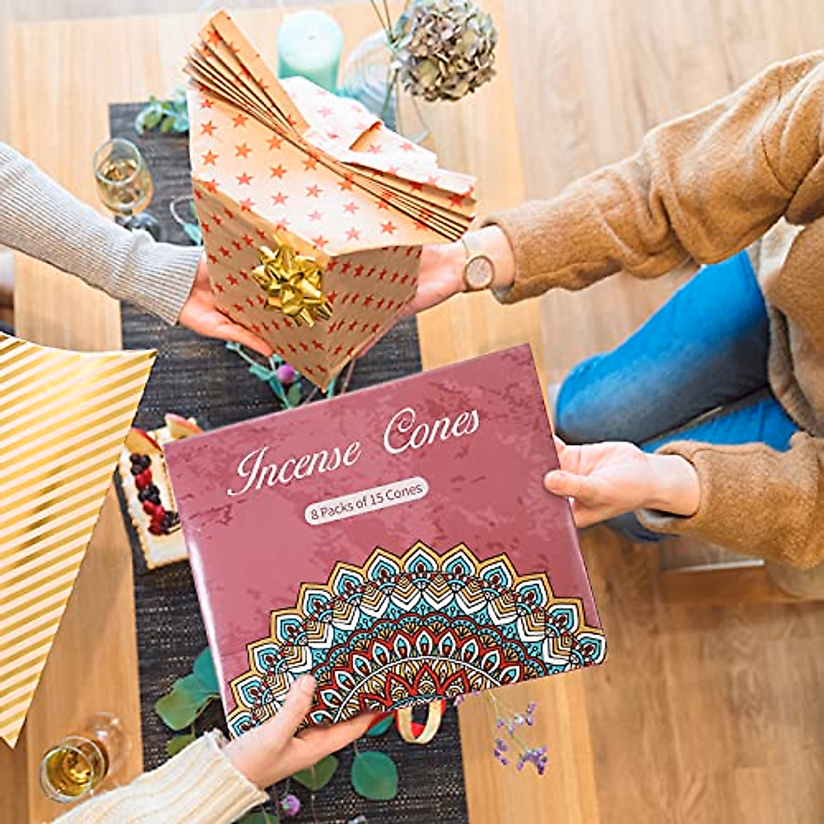 Incense Cones, Assorted Scented Incense Cones with Holder, Incense Gift Set for Mothers Day, Rose, Sage, Lavender, Violet, Cinnamon, Eucalyptus, Sandalwood, Rain Forest, 120 Cones Total