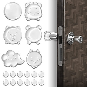 Door Stoppers Wall Protectors, 6pcs 1.57" + 12pcs 1/2" LEOADE Door Knob Stops Cabinet Handle Rubber Bumpers with Self Adhesive Quick Shock Absorbent, Refrigerator Furniture Silicone Silencer -Clear