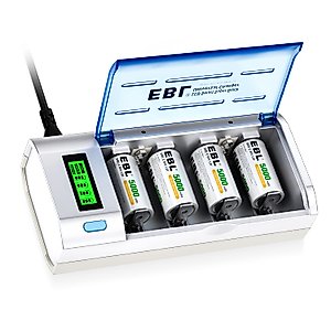 EBL 906 Smart Charger for AA AAA C D 9V Rechargeable Batteries with 4 Pieces 5000mAh C Rechargeable Batteries