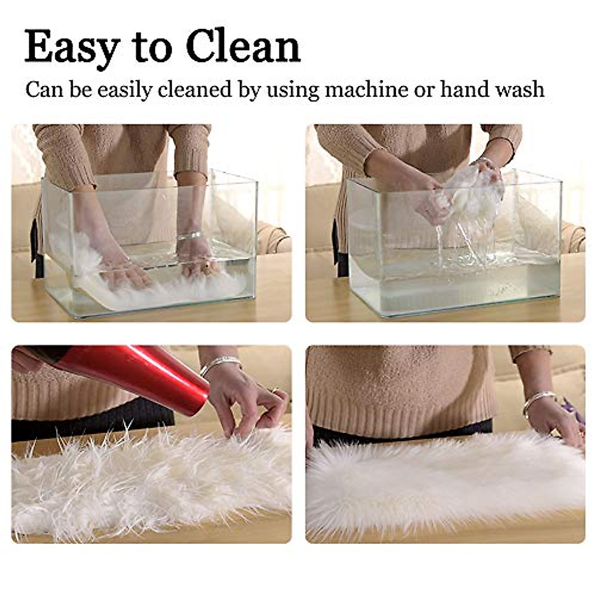 IVON 15.5 inches White Round Faux Fur Rug, Fluffy Rug Cushion for Chair, Background for Nail Desk Photos