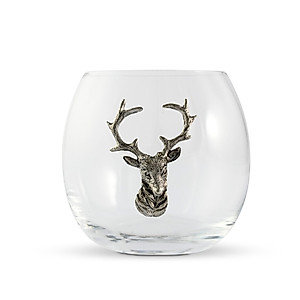 Vagabond House Deer/Elk Stemless Wine Glass, Premium Hand-Blown Crystal, Lodge Style, Perfect for Red/White Wine, 3.25" Tall, 12 oz, Enhance Your Tastings - Sold as Single Glass
