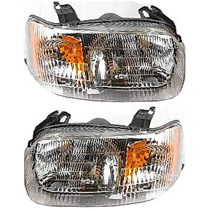 Evan Fischer Headlight Set Compatible with 2001-2004 Ford Escape, Headlights, with Bulbs Halogen Driver and Passenger Side FO2519103 FO2518103