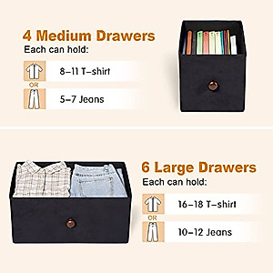 AOPSEN 10-Drawer Dresser, Tall Vertical Chest of Drawers with Sturdy Steel Frame, Wooden Top, Fabric Storage Drawer Dresser for Bedroom, Nursery, Closet, Rustic Brown