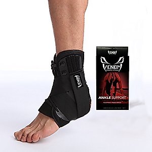 Venom Ankle Brace Neoprene Lace Up Compression Sleeve - Elastic Support & Adjustable Stabilizers, Sprained Foot, Tendonitis, Basketball, Volleyball, Soccer, MMA, Running, Sports, Men, Women (Large)