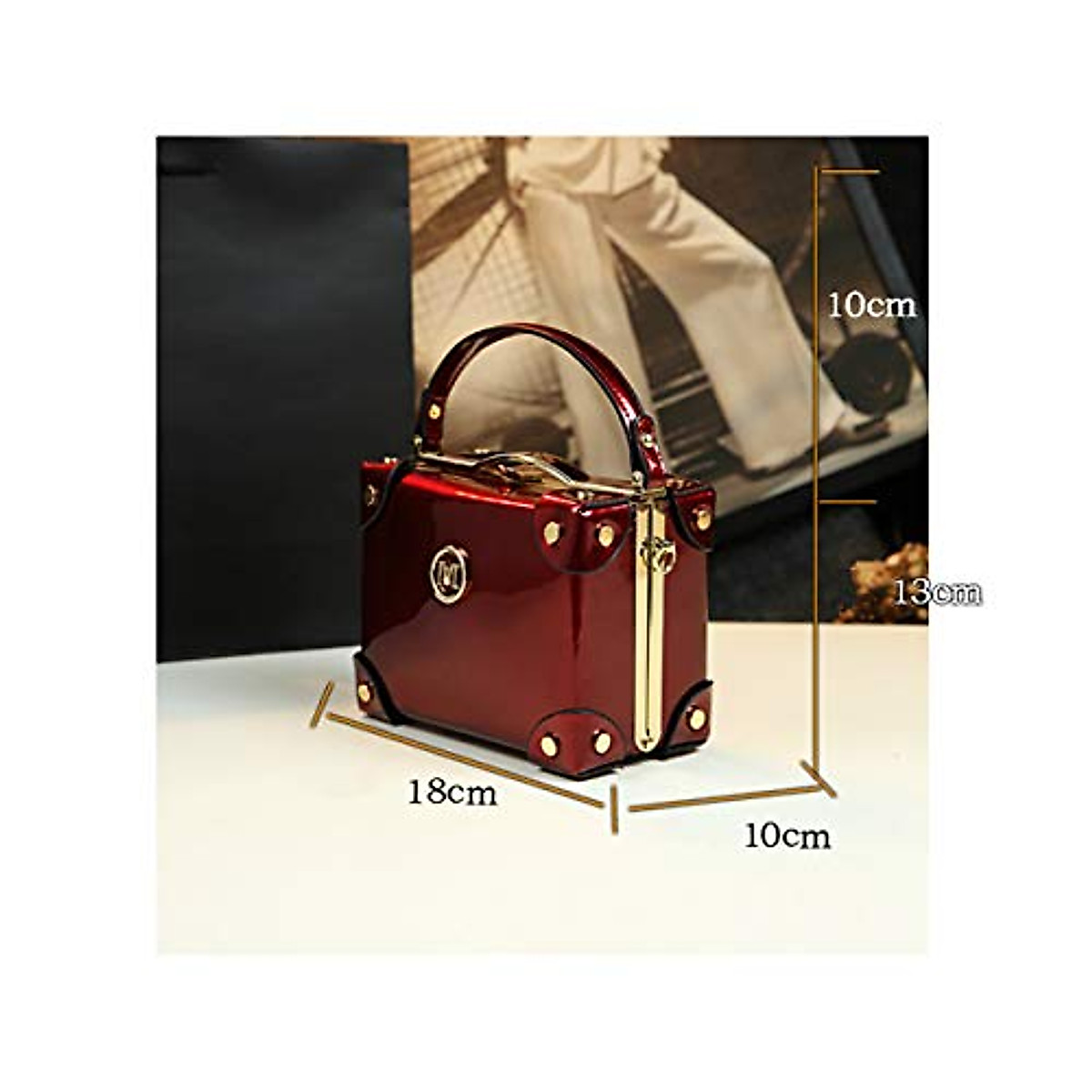 Fashion Women's Top Handle Satchel Handbags Leather Evening Bag Purses Small Hard Square Box Shoulder Bags (Red)