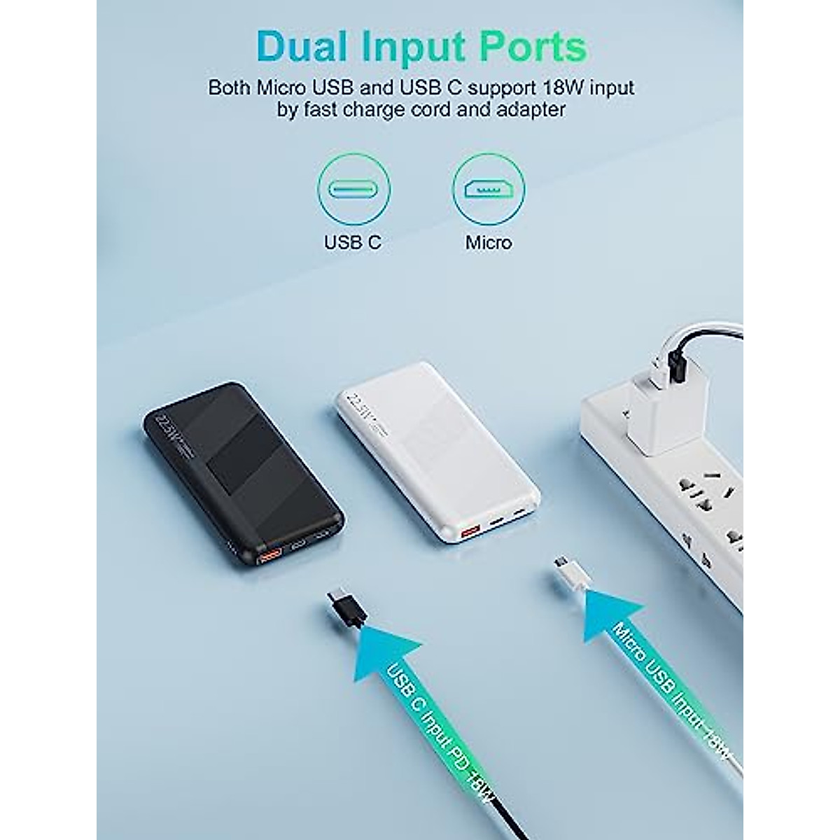 MOSKIZ Portable Charger 2 Pack, 10000mAh Power Bank Fast Charging USB C 20W, Battery Pack for iPhone, Android Cell Phone, Tablet, Lightweight Slim External Charger for Camping, Hiking, Travel