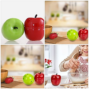 Cabilock 2Pcs Kitchen Cooking Timer Fruit Shaped Mechanical Timer Decorative Wind Up Countdown Alarm for Cooking Baking Study Classroom (Green+Red)