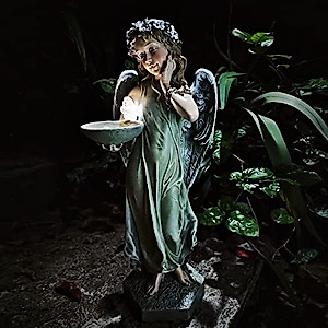 CHRUI Angel Outdoor Garden Decor Statues, 20 inch Solar Outdoor Patio Angel Art Garden Cemetery Decorations Statue for Patio, Lawn, Yard Decoration, Housewarming Garden Unique Gift