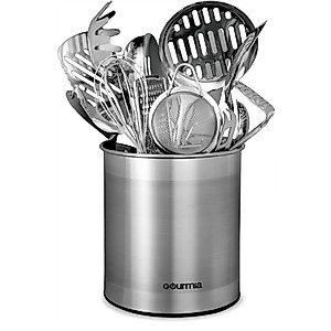 Gourmia GCH9345 Rotating Kitchen Utensil Holder – Spinning Stainless Steel Organizer to Store Cooking and Serving Tools - Dishwasher Safe, Non Slip Bottom – Use as Caddy or Pencil Cup