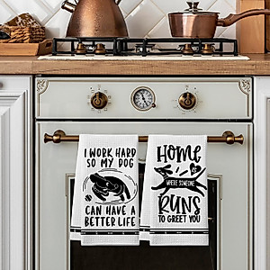 Homythe Dog Mom Gifts for Women, Black Dog Decor for Dog Lovers, 2 Pack Waffle Weave Kitchen Towels, Funny Dog Dish Towels, Farmhouse Tea Towels - Cute Birthday Christmas Housewarming Gift