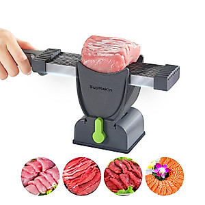 Meat Slicer for Fresh Raw Meat, Thickness Adjustable 2 or 4 mm, 17 IN 1 Stainless Steel Cleaver Kitchen Knife, Manual Meat Cutter for Beef Pork Salmon, Not Suit for Frozen or Deil Meat (Gray)