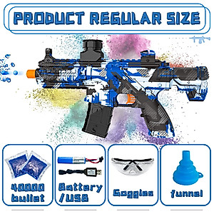 Electric Gel Ball Blaster, High Speed Automatic Splatter Ball Blaster with 40000+ and Goggles, JIFTOK Rechargeable Splatter Ball Toys for Outdoor Activities Shooting Game Party Favors-Blue