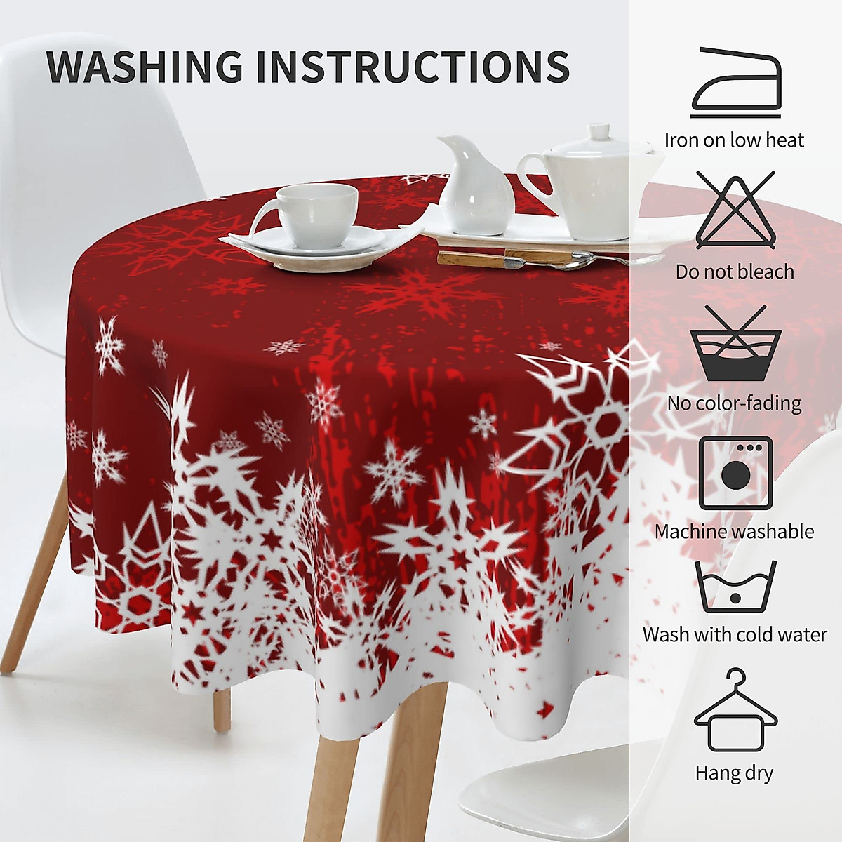 SHAPTOY Christmas Round Tablecloth 60 Inch Red Xmas Snowflake Table Cloth Rustic Winter Reusable Circle Fabric Table Clothes Cover for Picnic Party Dining Room Home Outdoor Decor