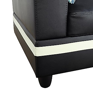 HOMVET PU L-Shaped Sofa Set with Right Chaise, Storage Ottoman,3 Piece Vegan Leather Sectional with 2 Toss Pillows,Square Arms,for Living Room/Apartment/Office,Black & White