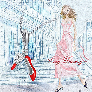 FOREVER QUEEN Red High Heels & Lipstick Charm fit Charms Bracelet 925 Sterling Silver Dangle Charm with Gift Box