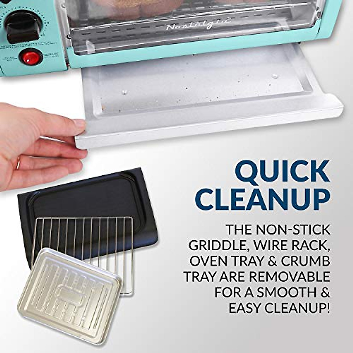 Nostalgia Retro 3-in-1 Family Size Electric Breakfast Station, Non Stick Die Cast Grill/Griddle, 4 Slice Toaster Oven, Coffee Maker, Aqua