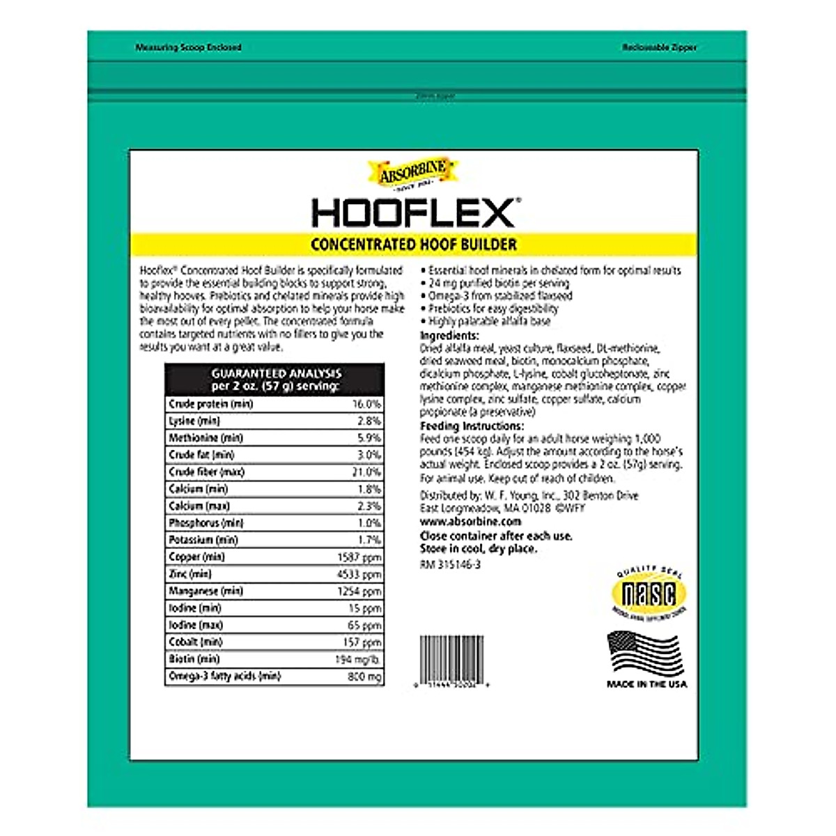 Absorbine Hooflex Concentrated Hoof Builder Supplement Pellets, 11lb Bag / 90 Day Supply