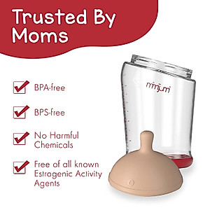 mimijumi Baby Bottle Very Hungry 8 oz Bottle with Slow Flow, Lighter Nipple - Medical Grade Silicone Anti-Colic Baby Bottles for Breastfed Babies - Newborns 0-6 Months