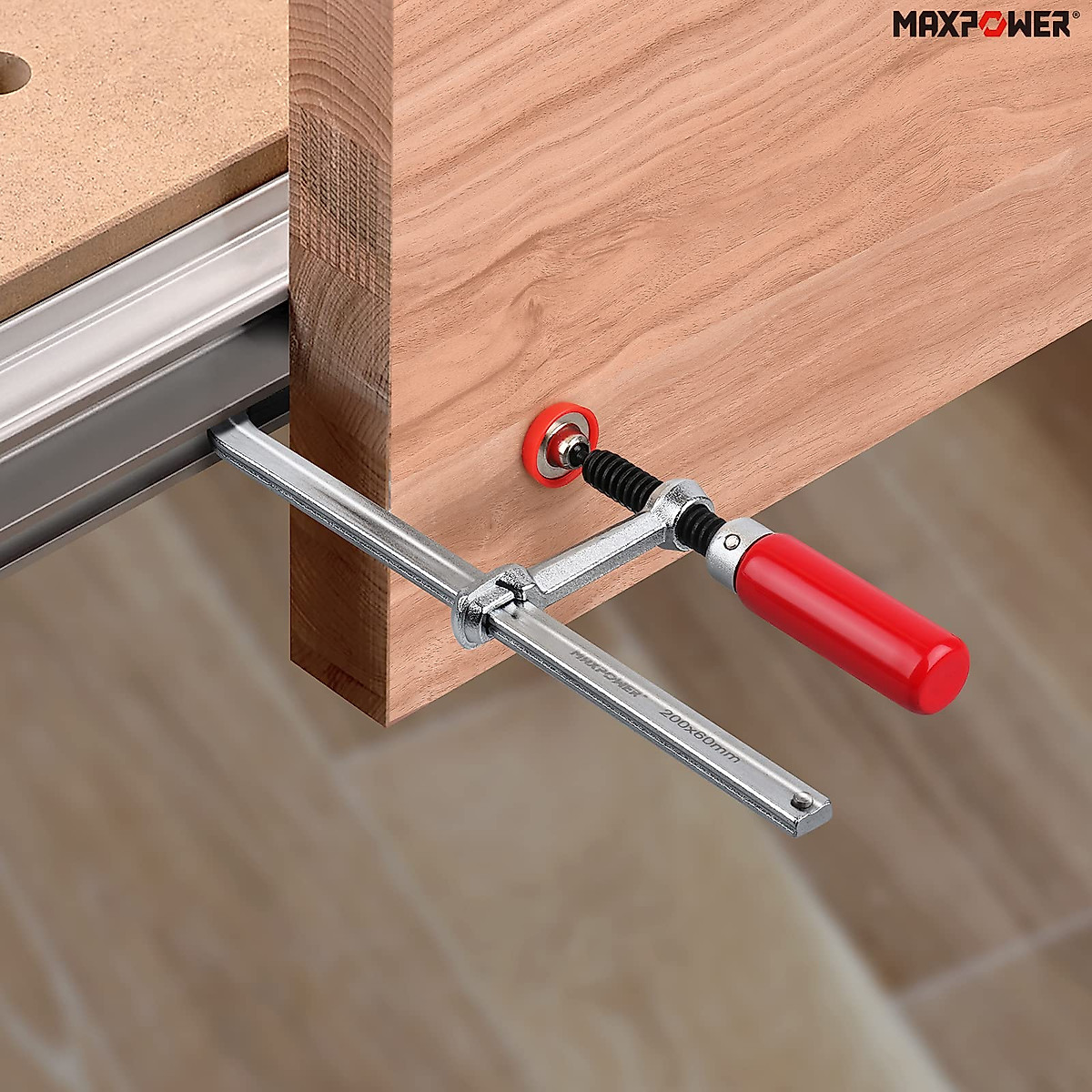 MAXPOWER Quick Screw Guide Rail Clamp for MFT and Guide Rail System, 7-7/8" Capacity x 2-3/8" Throat Depth, 530lbs Clamping Force - 2 Pack