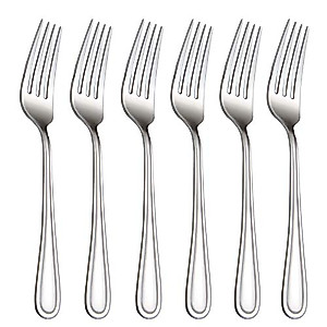 Salad Forks Set of 6, Flatware Forks 7-Inch, Stainless Steel Table Forks Mirror Polishing (Silver, 6pcs-Round Handle)