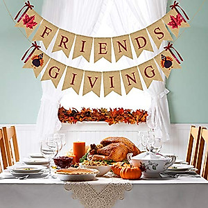 Friendsgiving Banner Decorations,2 Pack Thanksgiving Decor Maple Leaves Turkey for Thanksgiving Party Home,Table,Fireplace,Office,etc.