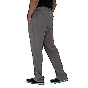 short fin Men's 100% Linen Drawstring Pants with Elastic Waistband (L8021L Pewter 38X30)