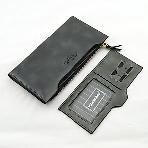 Pidengbao Women's Long Solid Zipper Hasp Clutch Wallet Grey