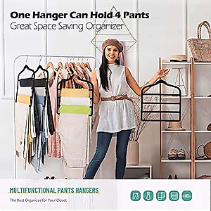 Pants Hangers Space Saving,3 Packs Non Slip Black Velvet Hangers,Closet Organizers and Storage Jeans Slack Trousers ​Hangers Swivel Multi-Layer Multiple Velvet Clothes Hanger, for Jeans,Scarf