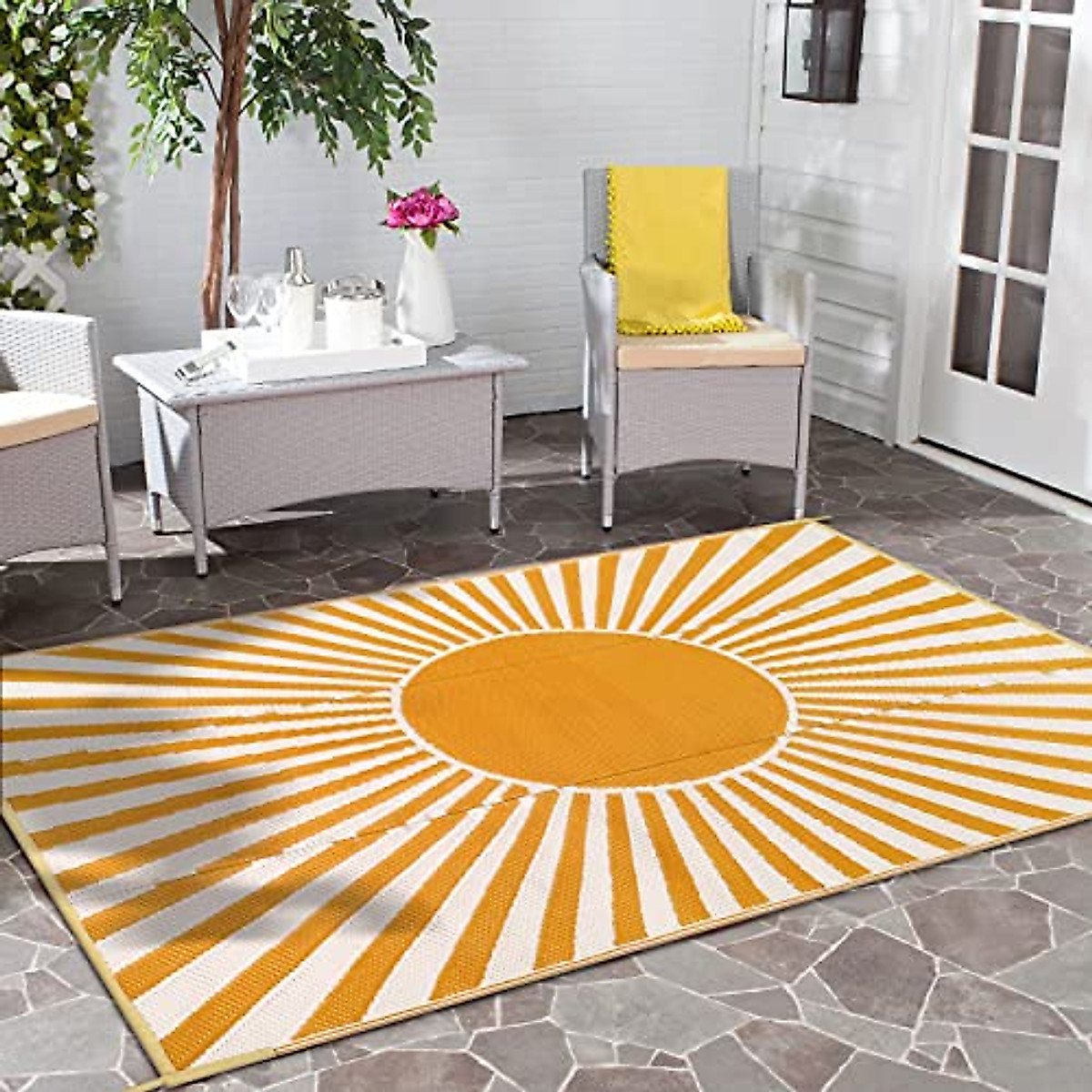 Anidaroel Outdoor Area Rug for Patio Clearance 5X8ft Waterproof, Reversible Plastic Straw Rug Outside Rug, Stain & UV Resistant RV Mat for Camping, Porch, Balcony, Pool Deck, Backyard, Orange