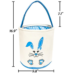 BKDMZZMY 2 Pack Easter Baskets for Large Foldable Bucket Tote Bags with Handle, Canvas Bunny Baskets Carry Easter Rabbit Baskets for Party Holiday Easter Eggs Hunt (Pink+Blue)