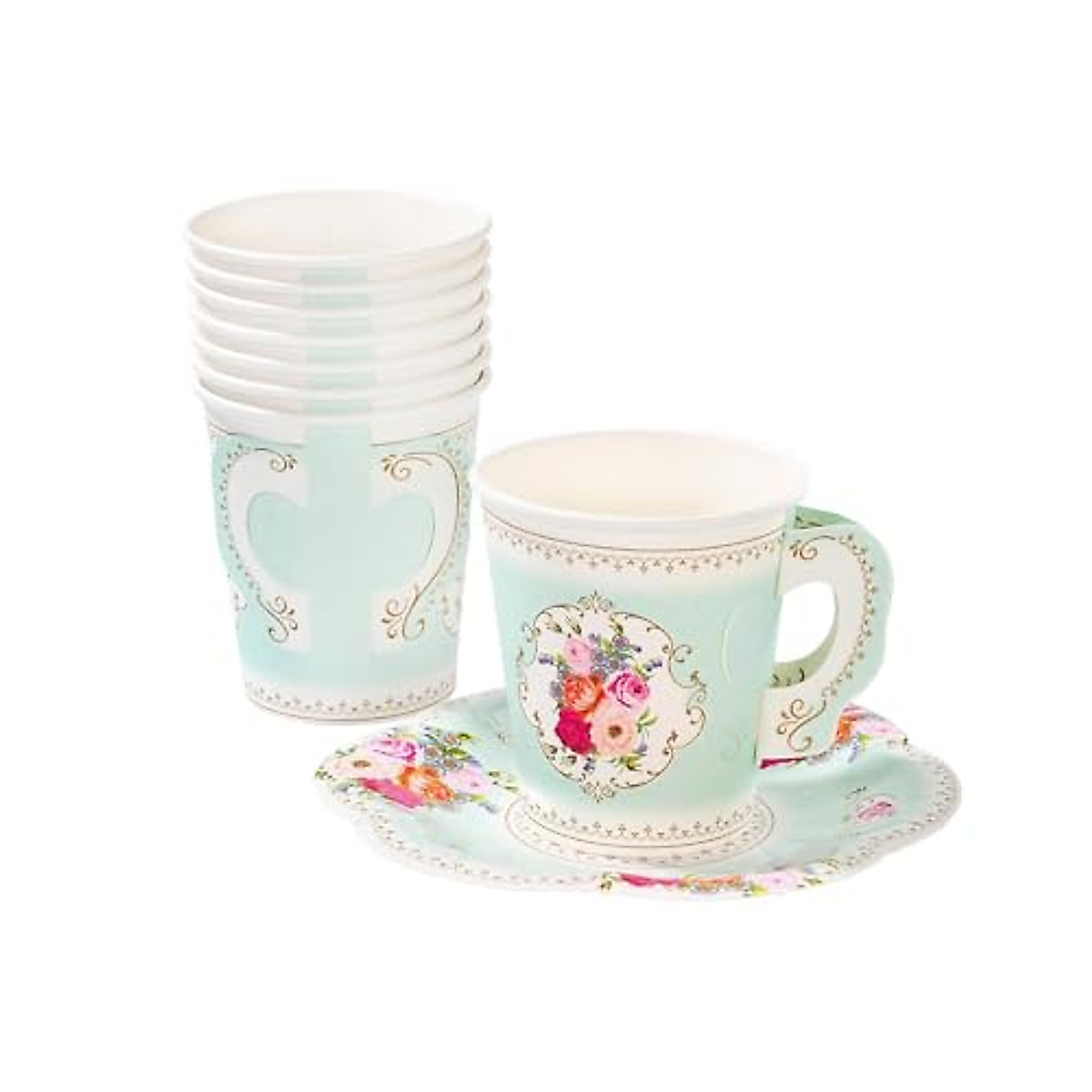 Talking Tables 24 x Pretty Vintage Disposable Floral Cup & Saucer Afternoon Tea Party Set, Truly Scrumptious Disposable Tableware for Mother’s Day, Kids Birthday Bridal Baby Shower, Weddings