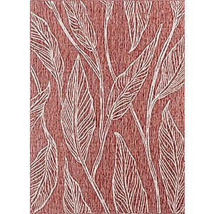 Unique Loom Outdoor Botanical Collection Area Rug - Leaf (7' 1" x 10' Rectangle, Rust Red/ Gray)