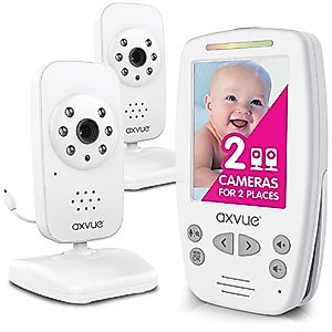 Axvue Video Baby Monitor, Slim Handheld, Non-Slip Design, 2.8" Vertical Screen Monitor & 2 Camera, Range up to 1000ft, 12 Hour Battery Life, 2-Way Talk, Night Vision, Temperature Monitor, No WiFi.