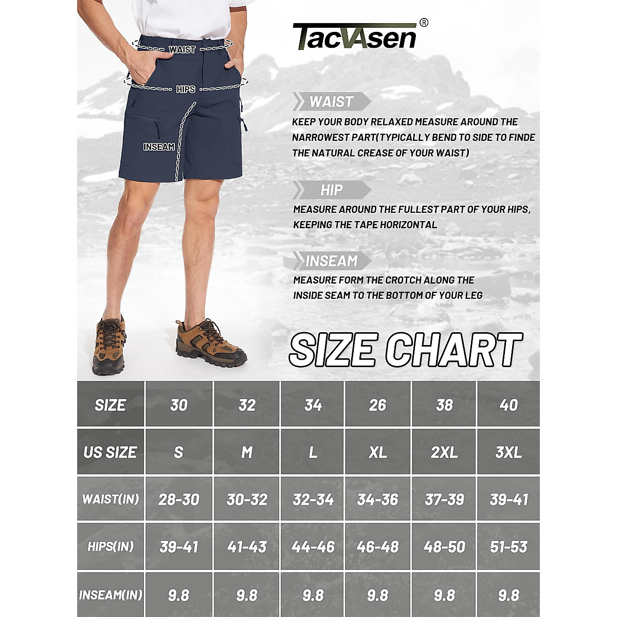 TACVASEN Mens Hiking Cargo Shorts Quick Dry Stretch Golf Shorts 10 Inch Inseam with Zipper Pockets for Outdoor Fishing Navy