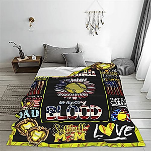 CHILL·TEK Love Softball Blanket, Softball in My Blood Throw Blankets Soft Lightweight Bed Blanket Cozy Warm Velvet Blanket Gift for Men Boys All Season Flannel Blanket for Couch Bed Sofa, 80"x60"