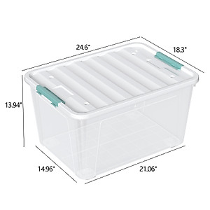 Doryh 4 Pack 85 Quart Latching Storage Box Bin, Large Storage Box with Wheels, Clear