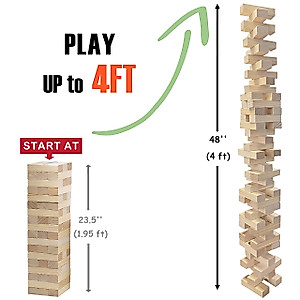 JST GAMEZ Outdoor Games Giant Tower Game Stacking Backyard Game Start from 2Ft to Over 4.2Ft Includes Customized Scoreboard and Carrying Case