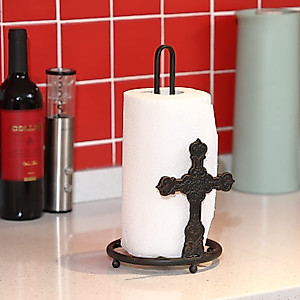 Jemeni Metal Paper Towel Holder Tabletop for Kitchen Bathroom, Cross Accent, Bronze